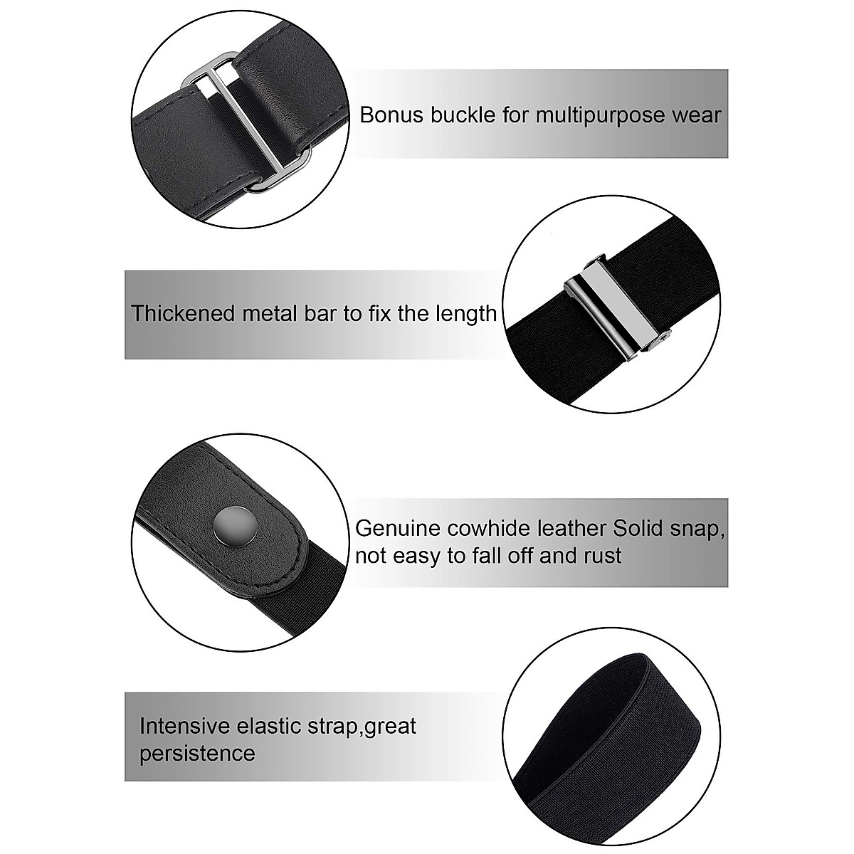 Syhood 4 Pieces No Buckle Stretch Belt Buckle-free Belt Invisible Elastic Belt with 4 Pieces Buckles for Jeans Pants