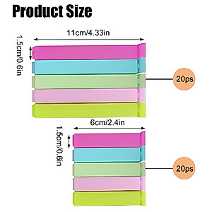 Zhtuck 40PCS Sealing Clip Bag Plastic Food Bag Clips Large Size Chip Clips Bag Clips Food Clips for Food Storage Kitchen and Home (4.3in x 20, 2.4in x20)