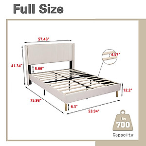 AGARTT Upholstered Platform Bed Frame Full Size with Headboard and Footboard/Wooden Slats Support/No Box Spring Needed/Easy Assembly, Beige Velvet