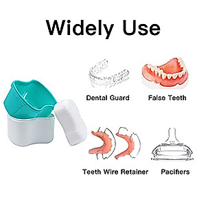 2 Packs Denture Bath Cases and 2 Packs Denture Brushes kit, Portable Professional Denture Cups Denture Boxes Dentures Container with Removable Basket for Home Use (Blue, Green)