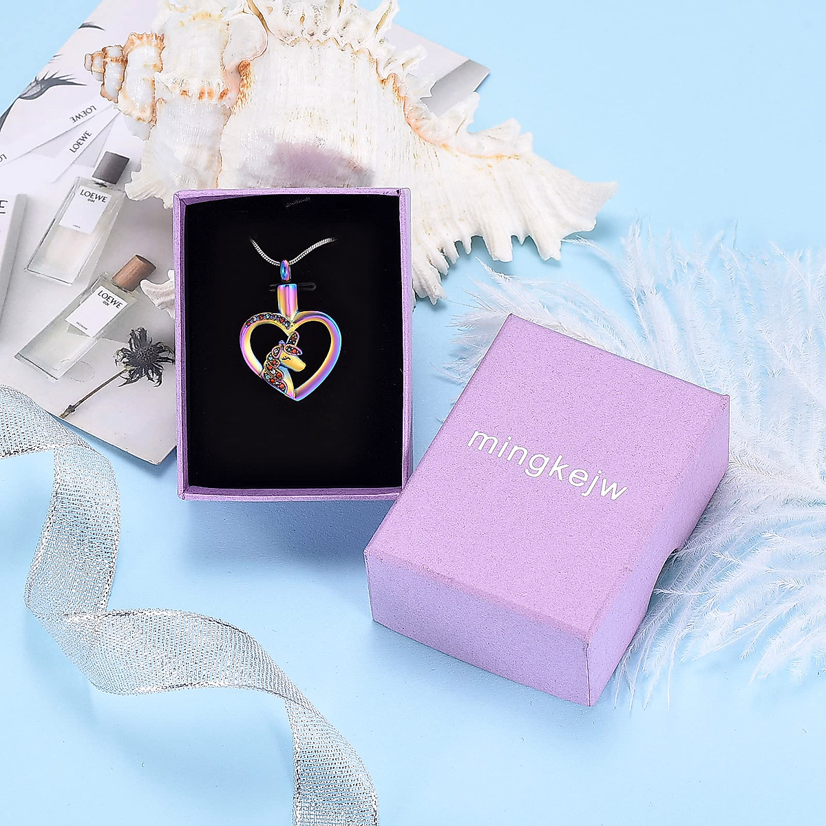 mingke Cremation Jewelry Unicorn Urn Necklace for Ashes for Women Men Memorial Keepsake Human Pet Ashes Pendant,Rianbow
