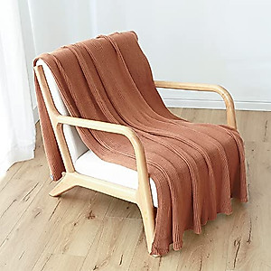 berkshire Ribbed Organic Cotton Knit Throw | All-Season Ribbed Organic Cotton Knitted Throw | Cashew | Throw (50" x 70")