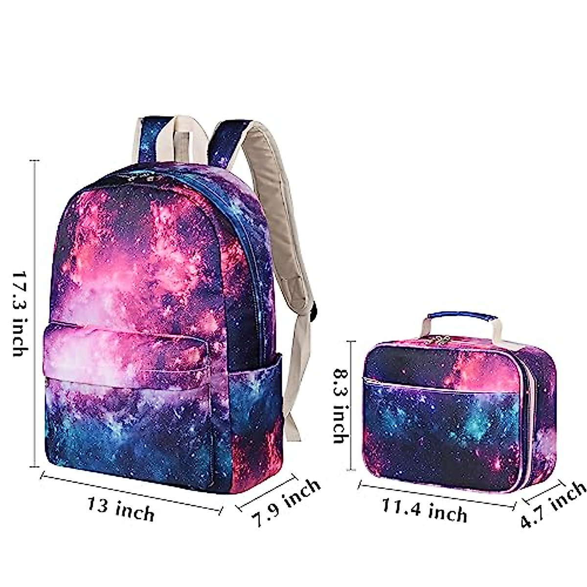 Airyard Book Bag for Girls, School Backpack with Lunch Box, Galaxy Backpack for Teen Girls Women Laptop Bookbags Set (Galaxy Navy)