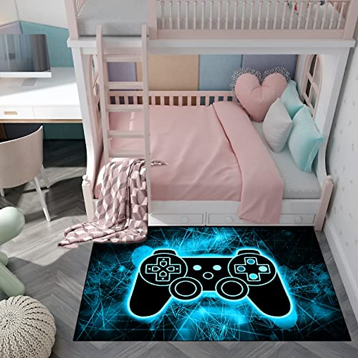Gaming Video Game Area Rugs for Boys Teens Modern Cool Tech Style Gaming Room Home Decor Gamer Controller Gamepad Pattern Area Rug Floor Carpet Bathroom Mat for Leisure/Living/Bedroom