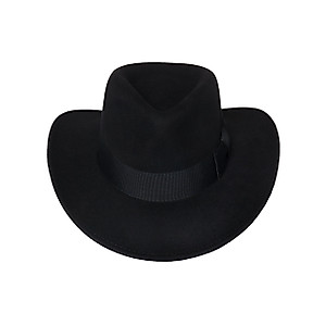 Men's Indiana Outback Fedora Hat Black Crushable Wool Felt by Silver Canyon, Black, Large