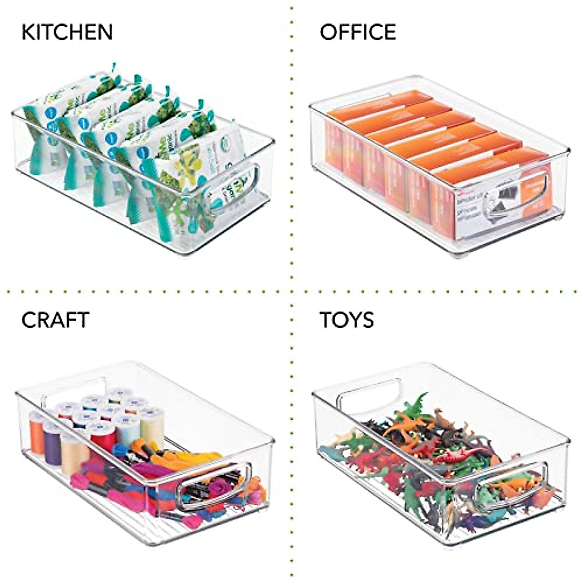 mDesign Small Plastic Kitchen Storage Container Bin with Handles - Organization in Pantry, Refrigerator or Freezer - Food Organizer for Fruit, Yogurt, Squeeze Pouches, Ligne Collection, 8 Pack, Clear