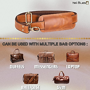 Hell Blues Bag Strap Replacement - Genuine Leather double layered with Brass Swivels ~ Adjustable Shoulder Strap for Messenger, Laptop, Camera, Travel Bags and More (CARAMEL BUFF)