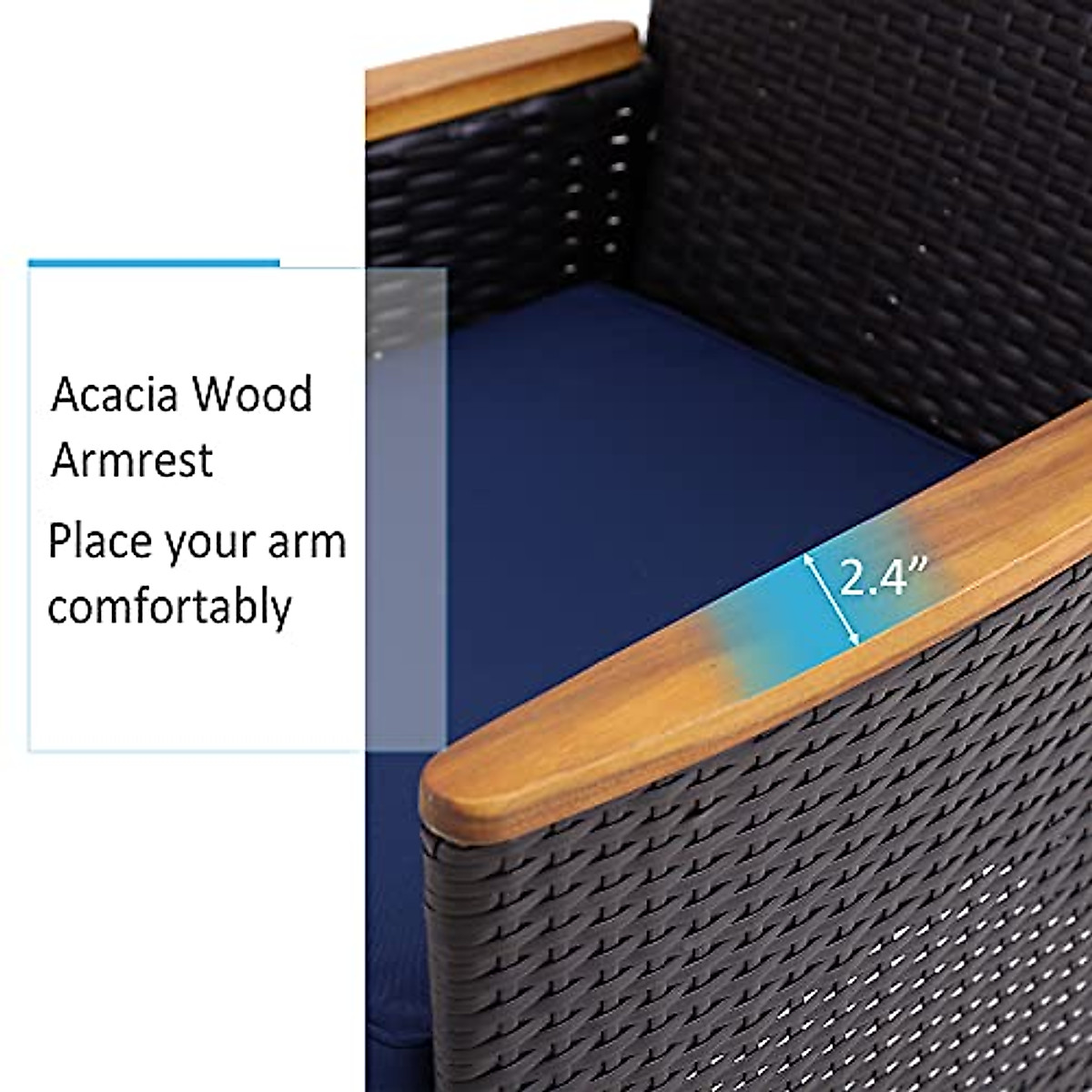 PHI VILLA 35" Rattan Patio Dining Chairs, Outdoor Furniture Wicker Dining Chairs with Removable Cushions Perfect for Backyard, Bistro, Garden, 2pcs, Black