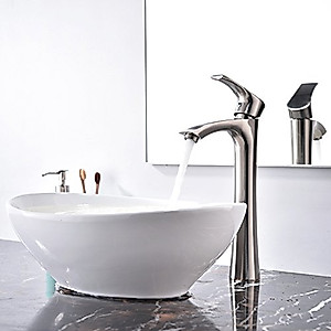 KINGO HOME Contemporary Single Handle Tall Vessel Sink Brushed Nickel Vanity Bathroom Faucet, Basin Mixer Tap