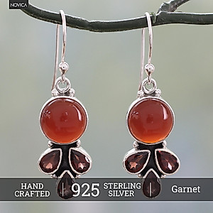 NOVICA Artisan Handmade Carnelian Garnet Dangle Earrings Colorful Fair Trade Gemstone from India Sterling Silver Red Fiesta Flame Birthstone [1.7 in L x 0.5 in W x 0.3 in D] ' Ardent Color'