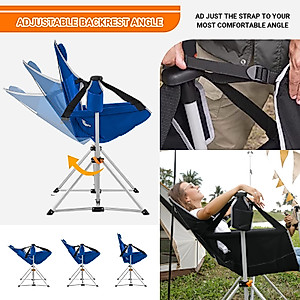 KingCamp Hammock Camping Chair, Aluminum Alloy Adjustable Back Swinging Folding Rocking Chair with Pillow & Cup Holder for Outdoor, Travel, Sport, Games, Lawn, Concerts, and Backyard (Blue)
