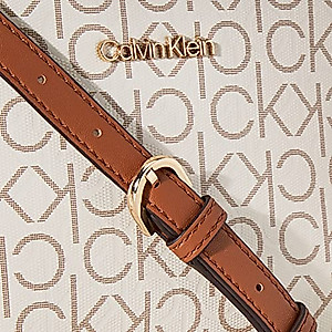 Calvin Klein Lucy Triple Compartment Crossbody, Vanilla/Khaki/Caramel Embossed