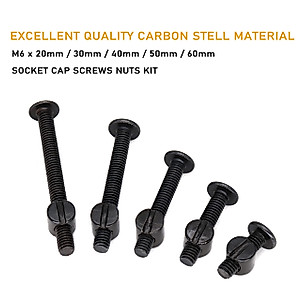 binifiMux 50pcs Crib Hardware Screws, M6 x 20mm/ 30mm/ 40mm/ 50mm/ 60mm Black Hex Socket Cap Bolts Barrel Nuts Assortment Kit for Cot Crib Bed Chairs