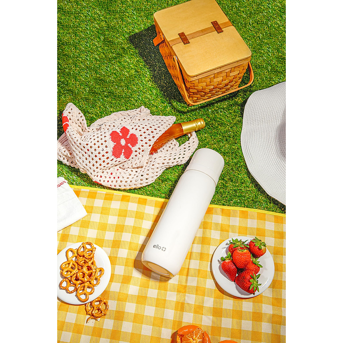 Ello Therma 32oz Insulated Stainless Steel Thermos for Hot & Cold Beverages with Leak Proof Lid & Built-in Cup, Triple Wall Insulation, Hot 24 Hrs, Perfect for Coffee,Tea, Dishwasher Safe, Cream