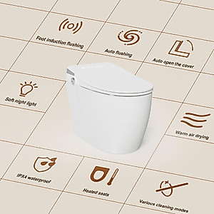 SUPERFLO Smart Toilet with Bidet Built In, One Piece Bidet Toilet with Remote Control | Smart Toilets For Bathrooms with Auto Flush/Heated Seat/Warm Water/Air Drying/Led Night Light