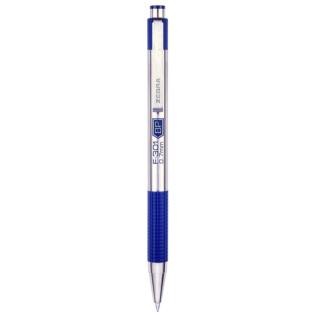 Zebra Pen F-301 Retractable Ballpoint Pen, Stainless Steel Barrel, Fine Point, 0.7mm, Blue Ink, 12-Pack