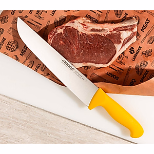 ARCOS Butcher Knife 10 Inch Nitrum Stainless Steel and 250 mm blade. Professional Cooking Knife For Cutting Meat, Fish and Vegetables. Ergonomic Polyoxymethylene Handle. Series 2900. Color Yellow