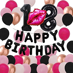 Dreamy Space 18th Birthday Decorations, Pink Black Rose Gold, Happy Banner, 18 Balloon Numbers, Women Party Decor, Girls Bday Decorations