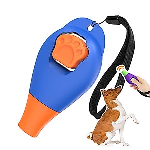 Dog Training Clicker with Whistle and Wrist Strap - Positive Behavior Reinforcer for Pets - All Ages, Puppy and Adult Dogs - Use to Reward and Train - Dog Whistle Included (Blue)
