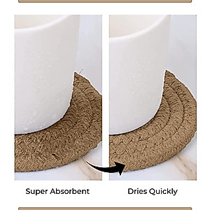 Avalon Cute Coaster Set of 6 Pcs, Super Absorbent Drink Coaster for Desk, Heat Resistant Coaster for Work Desk and Coffee Tabletop Protection Farmhouse Coaster for Home Decor (Brown, 4.3 Inches)