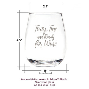 40 year old birthday gifts for women - Forty Fine and Ready for Wine - 40th Birthday gifts - Best Friend Unbreakable Stemless Plastic Wine Glass - 40 and fabulous - Shatterproof Outdoor Use