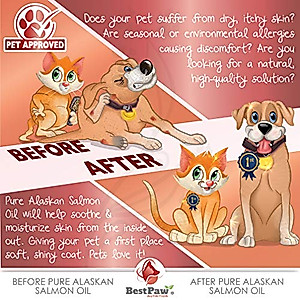 Pure Wild Alaskan Salmon Oil for Dogs & Cats Skin and Coat - Fish Oil Liquid with Pump - Supports Joint Function, Immune & Heart Health - Omega 3 Liquid Food Supplement - All Natural EPA + DHA - 32oz