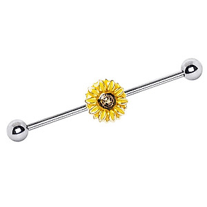 Pierced Owl 316L Stainless Steel Sunflower Industrial Barbell