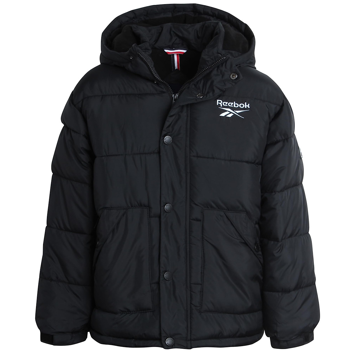 Reebok Boys' Winter Coat - Heavyweight Quilted Puffer Snow Parka - Weather Resistant Ski Jacket for Boys (8-20), Size 14-16, Premium Black