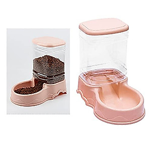 Fenteer Automatic Pet Feeder Small Medium Large Pet Food Feeder Waterer Water Dispenser for Dogs Cats Animals - Pink Food Feeder