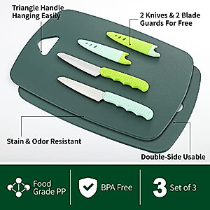 Plastic Cutting Board Set of 3 Different Sizes, Cutting Boards for Kitchen Dishwasher Safe, Thick Chopping Board for Meat, Veggies, Fruits, Reversible Use, Easy to Clean, Green