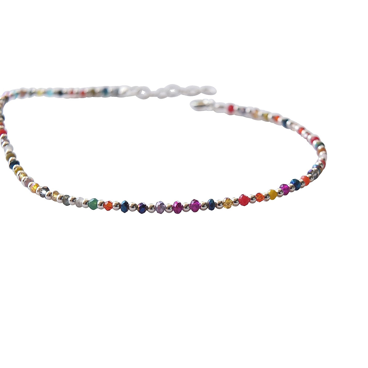 Handmade 925 Sterling Silver, Glass Beads Anklet for women, Length 9-10 inches, Adjustable Dainty Multi Color Beaded Bracelet, Beach Summer Jewelry, By MiYa Jewelry Creations