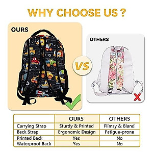GIHSWE Construction Preschool Backpack for Boys, 16" Truck Excavator Backpacks for Children Boys Students, Cute Patterrn Lightweight Bookbag for School