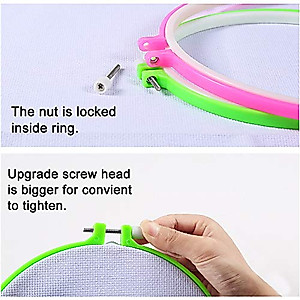 Caydo 6 Pieces Embroidery Hoops and 15 Needles, Plastic Circle Cross Stitch Hoop Ring Embroidery Circle Set, 3.4 inch to 10.4 inch (Multicolor)