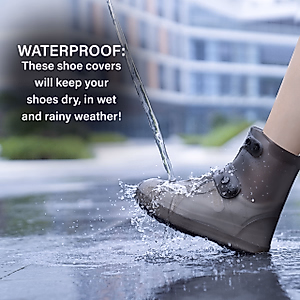 Rain Shoe Covers | Waterproof Shoe Covers for Men Women | Reusable Galoshes Overshoes (Black - Medium)