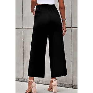 PRETTYGARDEN Women's Casual Summer Work Pants High Waisted Palazzo Pant Flowy Wide Leg Trousers with Pockets (Black,Medium)