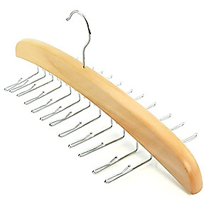 HANGERWORLD Hanging Tie Holder Organizer Rack - Premium Wooden Tie Hanger with 24 Folding Accessory Hooks for Closet Space Saving