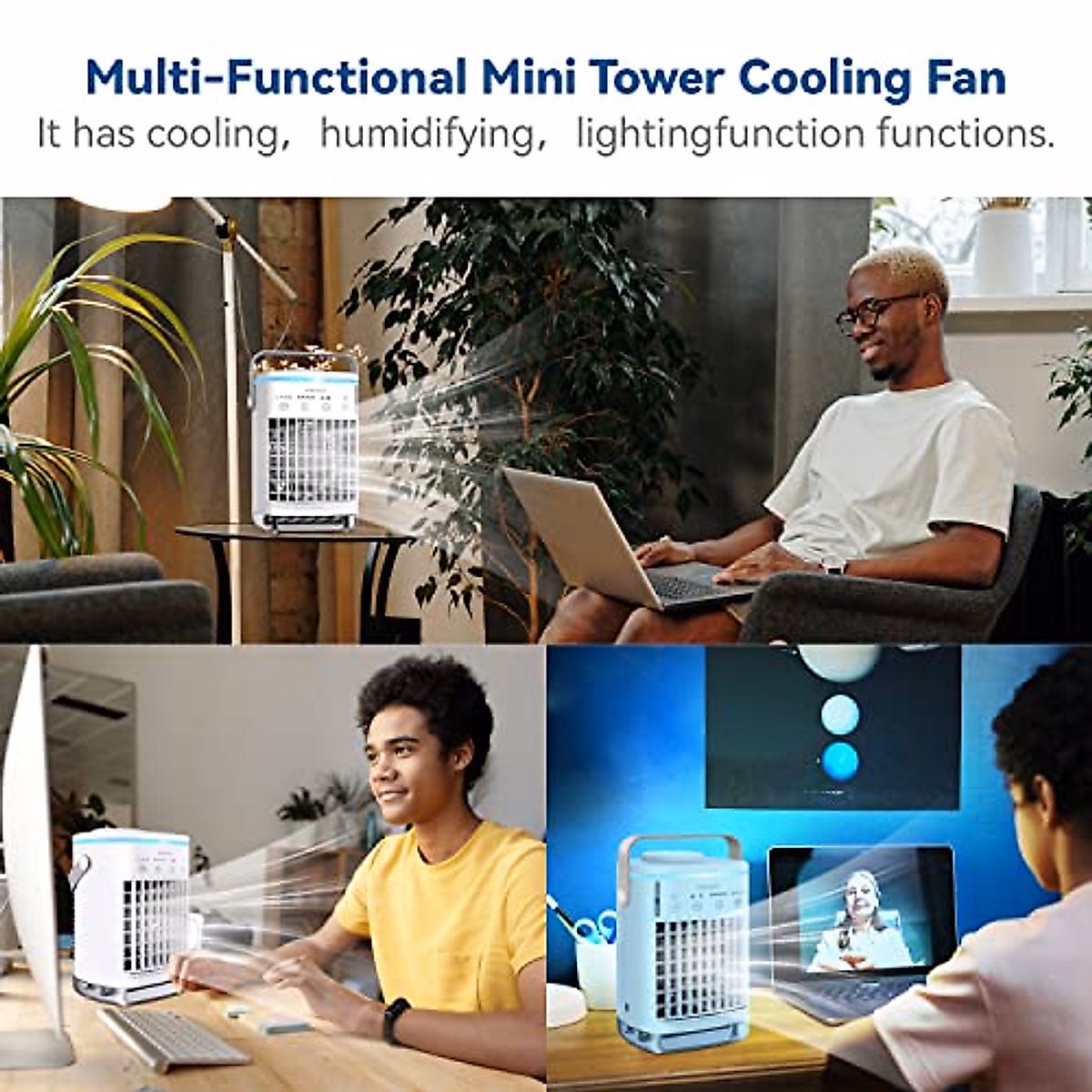 Portable Air Conditioners, Personal Evaporative Air Cooler with 4 Wind Speed & LED Light, Top Fill 700ML Mini Air Conditioner, Small Desktop Quiet Cooling Fan for Room, Office, Car, Outdoor