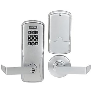 SCHLAGE - CO100CY70KPRHO626 Schlage CO Series Class 100 Offline Electronic Lock, Cylindrical Chassis, Classroom/Storeroom Function, Keypad, Rhodes Lever, Satin Chrome Finish (CO-100 CY70 KP RHO 626)