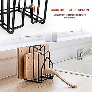 Pot Pan Lid Holder Rack kitchen Shelf Chopping Board Rack Cutting Board Rack Organizer Stand Holder Kitchen Countertop Drain Storage Shelf Bedroom Study Bookshelf Desk Organization (black)