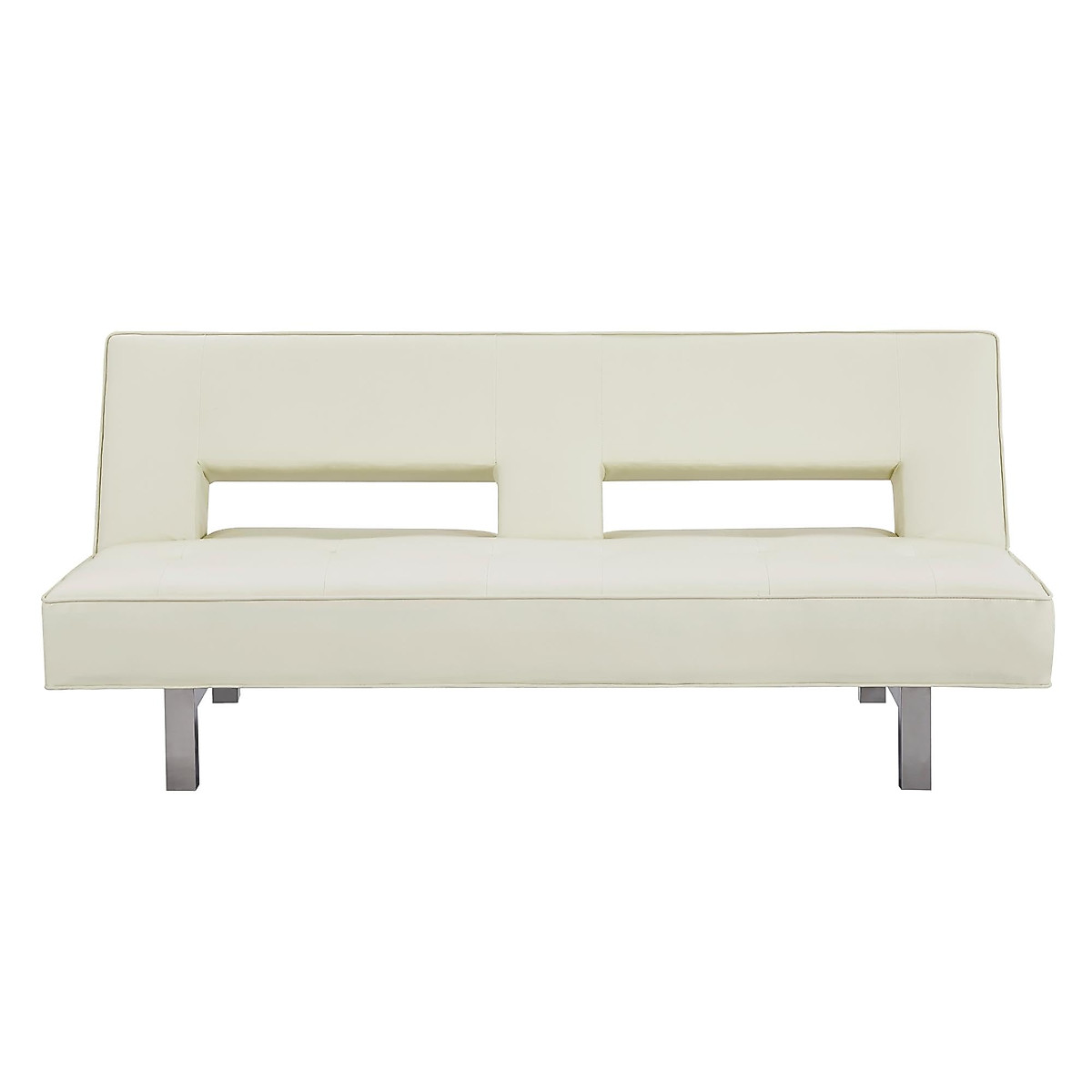 Astrid Futon Sofa Bed Faux Leather Futon Couch Modern Convertible Folding Sofa/Bed Couch with Chrome Legs Reclining Mini Coach Leather Futons Small Couch for Bedroom Living Rooms, Office - Cream