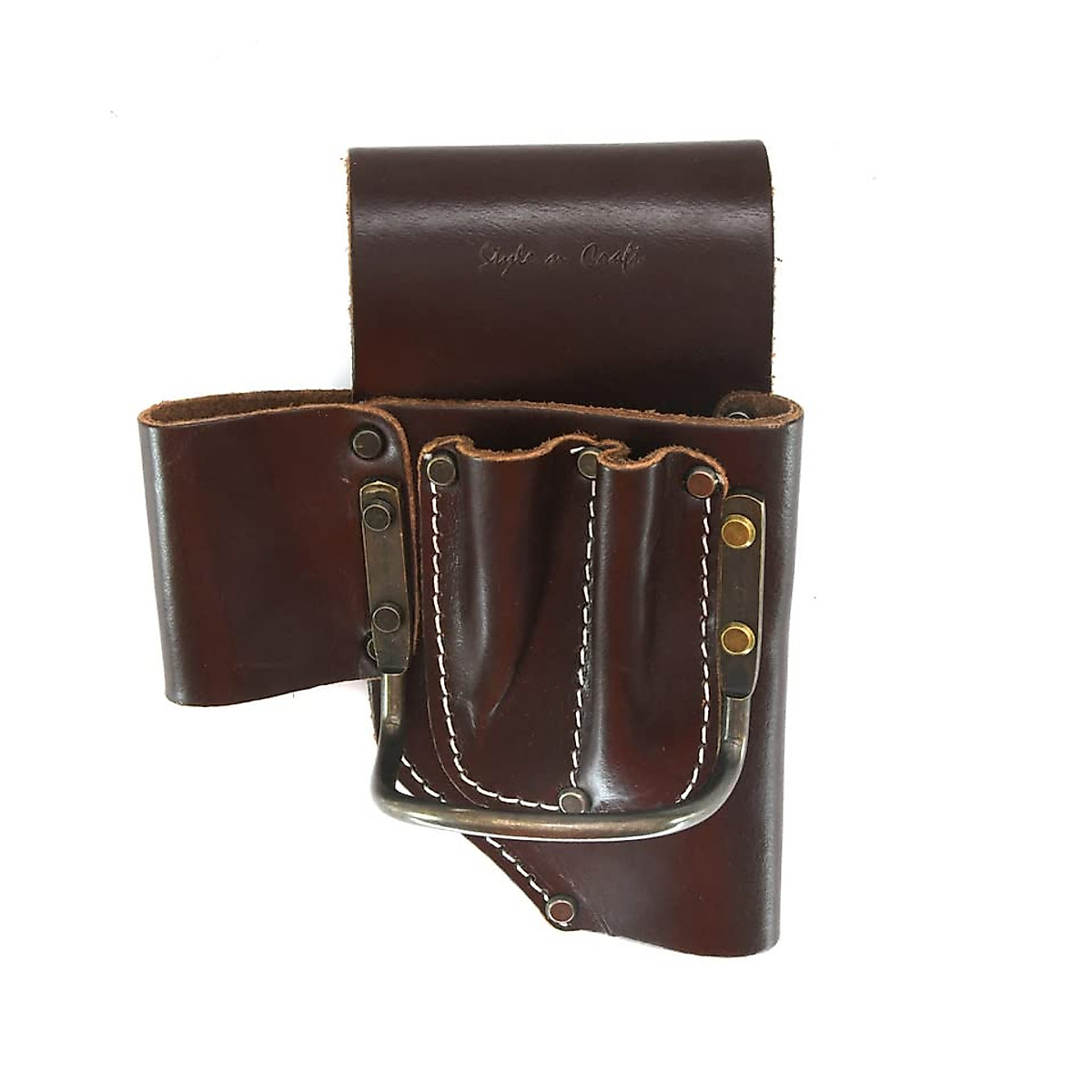 Style n Craft 4-Pocket Pliers, Hammer, Flashlight, and Pencil Holder, Multi-Tool Holder, Full-Grain Leather Tool Pouch, Dark Tan (98460)