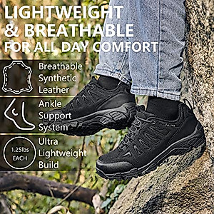 SHULOOK Men's Waterproof Hiking Shoes Lightweight Anti Slip Outdoor Ankle Boots Breathable Hike Trekking Trails Shoe All Black 11