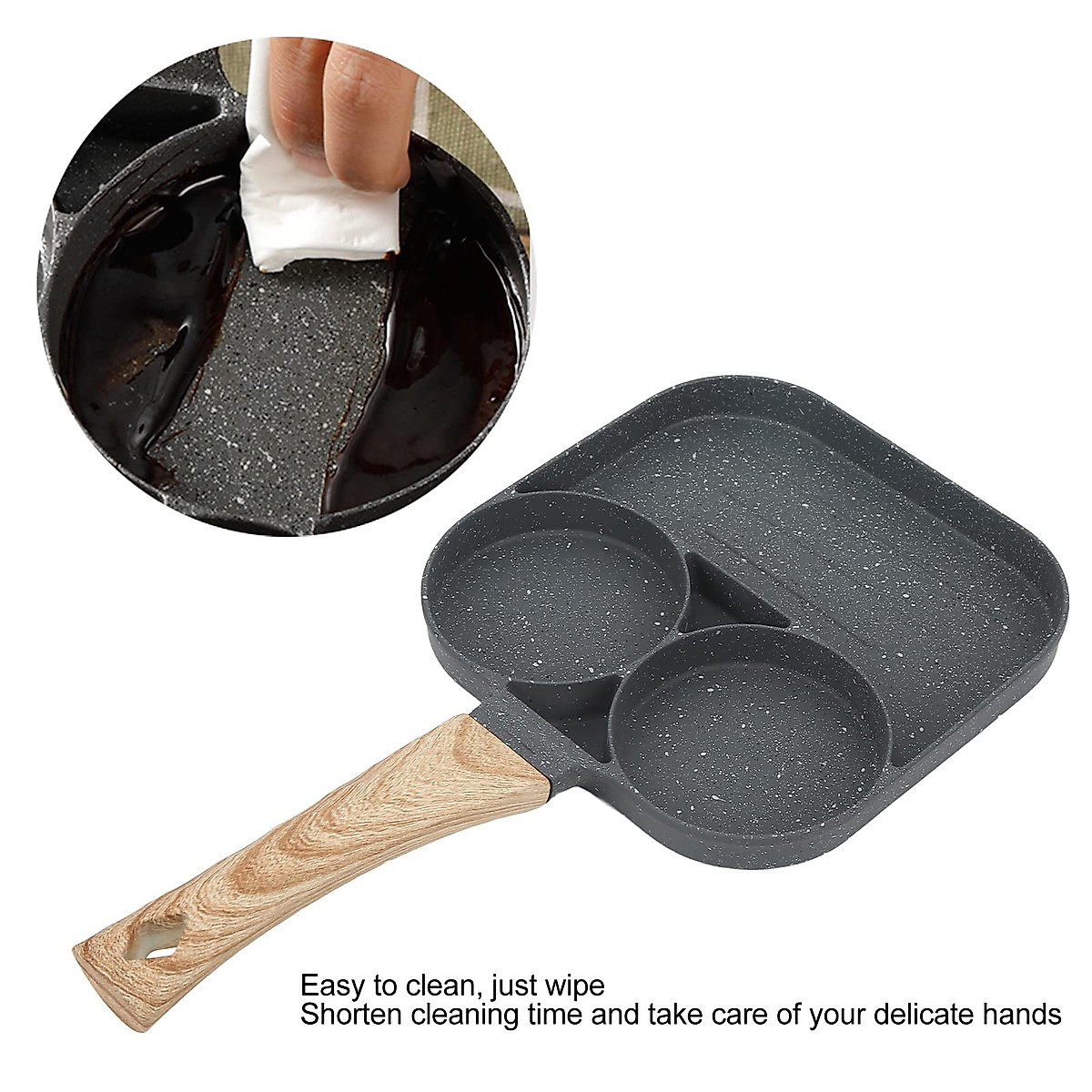 Fdit Fried Egg Pan, Egg Frying Pan with Lid Nonstick 3 Section Divided Grill Pancake Pan Aluminium Alloy Cooker for Breakfast Home Kitchen