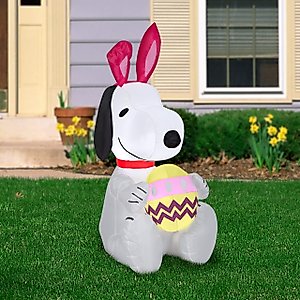 Gemmy Airblown Inflatable Snoopy with Bunny Ears and Decorated Egg, 3.5 ft Tall, White