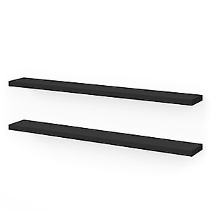 Ballucci Floating Shelves for Wall, 60" Wood Wall Shelf Set of 2, with Invisible Brackets for Bathroom, Living Room, Bedroom, Kitchen, Nursery, 8" Deep, Black
