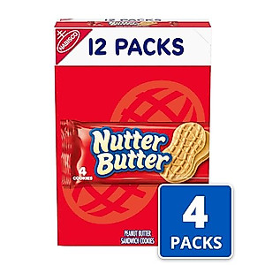 Nutter Butter Peanut Butter Sandwich Cookies, 4 Boxes of 12 Packs (4 Cookies Per Pack)