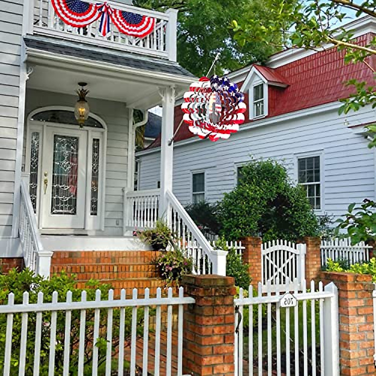 Metal Wind Spinners - 3D Patriotic Wind Spinner for Yard and Garden Kinetic Wind Sculpture American Flag Spinner Hanging Decor 12in Wind Catchers & Spinners Outdoor Art Ornaments Gifts
