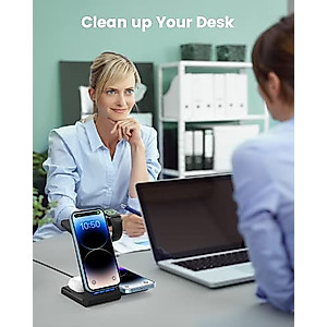 Charging Station for Multiple Devices Apple, 4 in 1 Wireless Charger Station, with Qi-Certified 30W Charging Dock for Apple Watch 7 6 SE 5 4 3, iPhone 14 13 12 11 Pro, Pro Max, Mini, AirPods Pro 3, 2