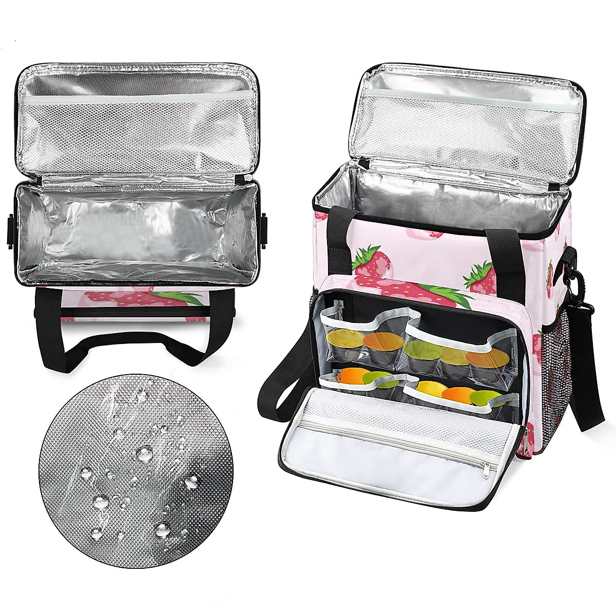 Pink Cute Strawberry Coffee Maker Carring Bag Travel Storage Tote Bag Compatible with Keurig K-Mini or K-Mini Plus Portable Single Serve Coffee Brewer Case with Pockets for K-cup Pods