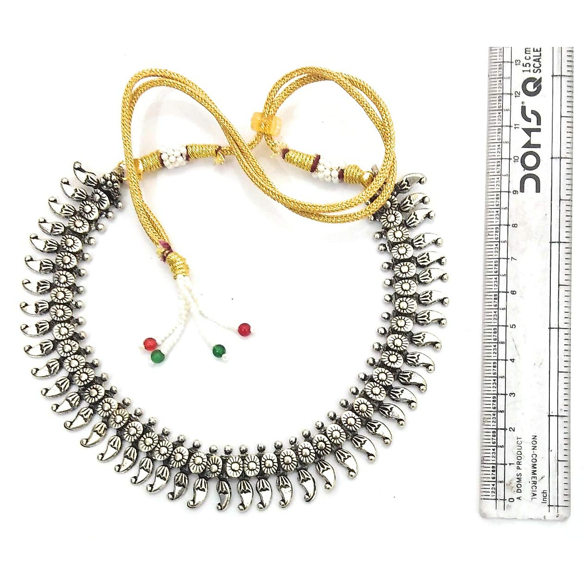 athizay Necklace oxidised silver choker for women fashion traditional Indian jewelry tribal inspired antique silver Choker Metal jewellery (Tooth Bead with Drawstring)